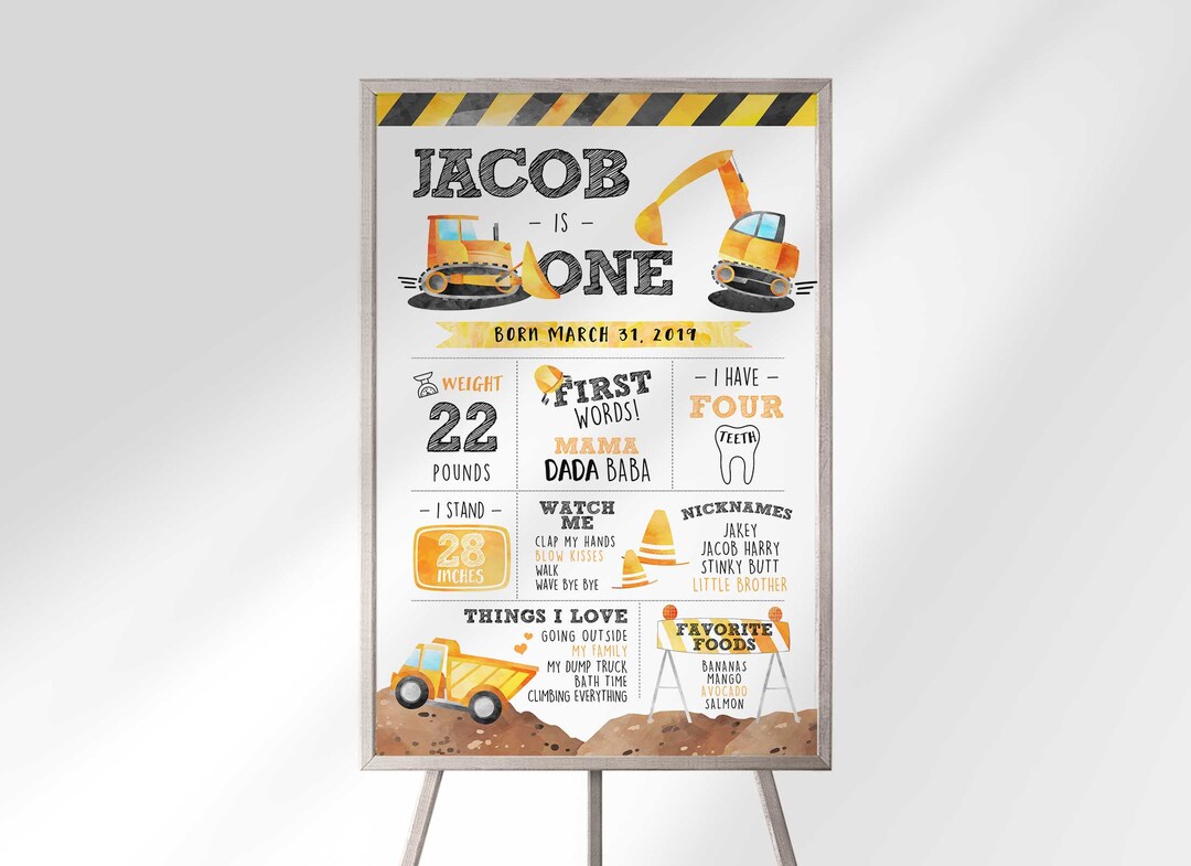 Editable Construction Birthday Board Truck Birthday Board Milestone ...