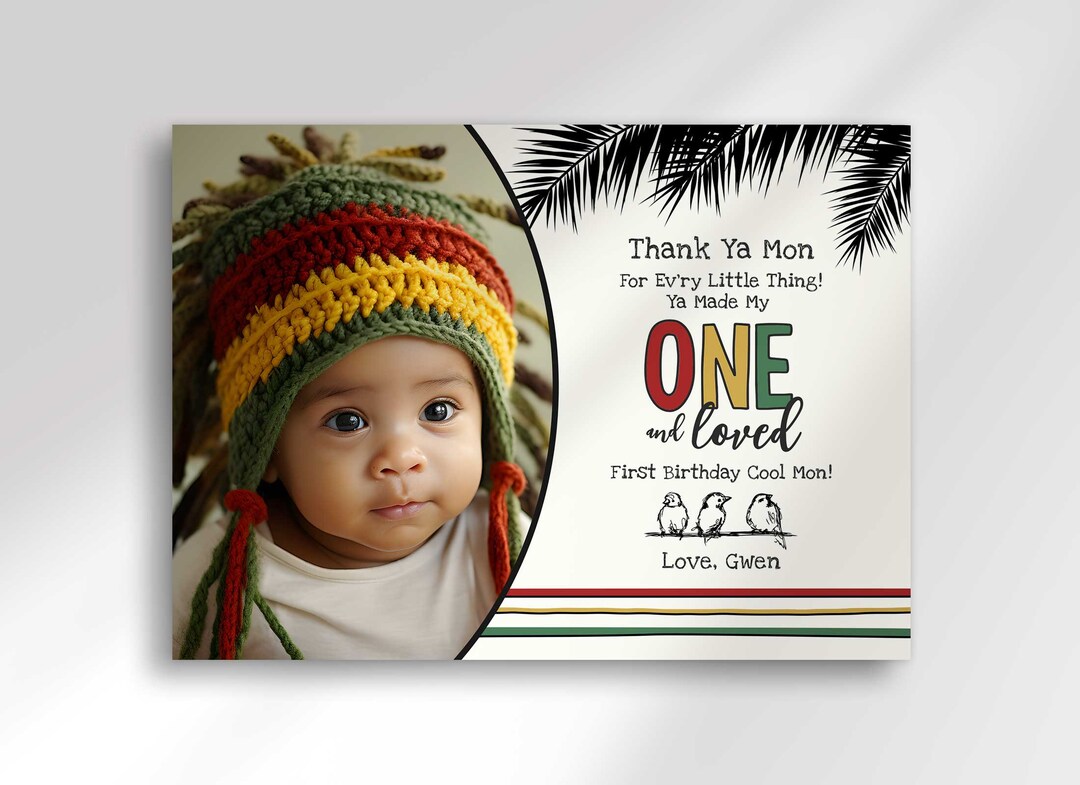Editable Reggae First Birthday Thank You Card Digital Download One Love ...