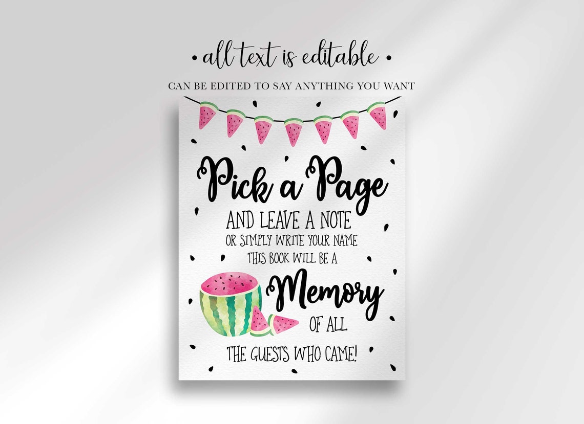 Editable Watermelon Birthday Party Signs Time Capsule One - Etsy