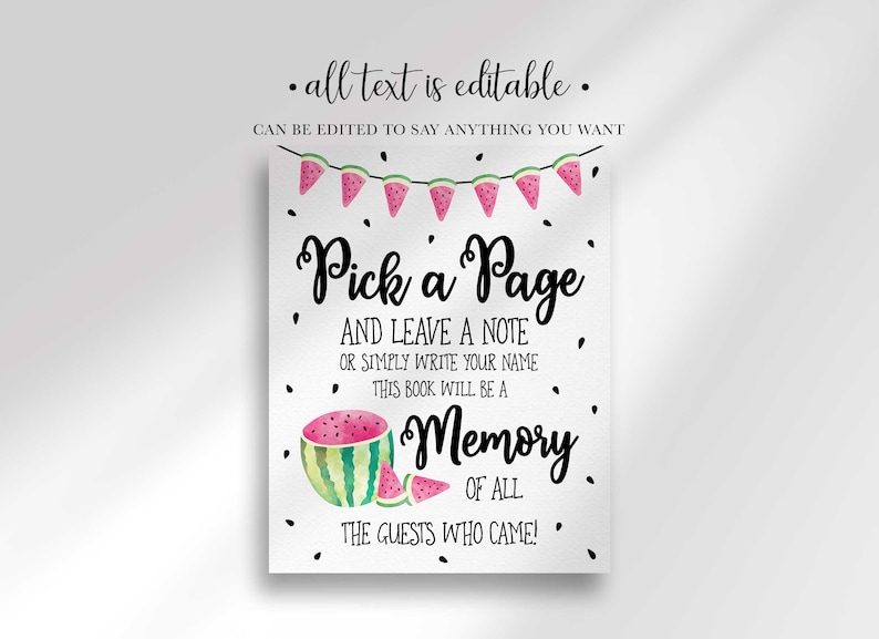 Editable Watermelon Birthday Party Signs: Time Capsule, Sweet One ...