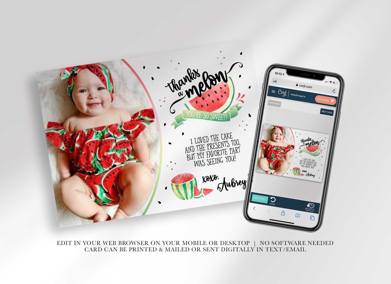 Editable Watermelon Thank You Card Template One in a Melon - Etsy