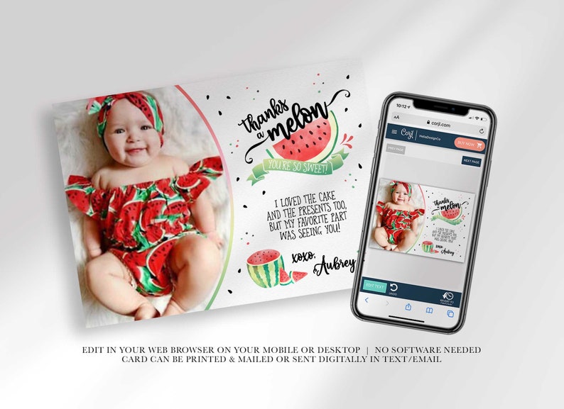 Editable Watermelon Thank You Card Template One in a Melon - Etsy