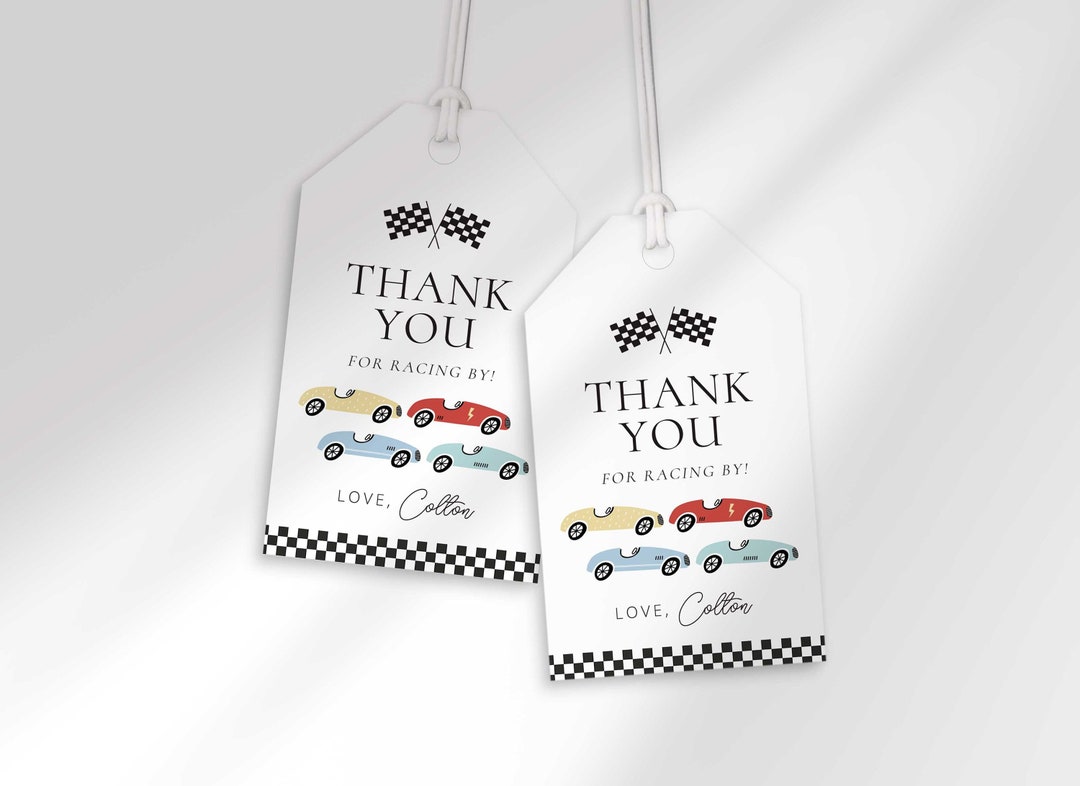 Editable Race Car Birthday Thank You Tags to Edit at Corjl.com | Party ...