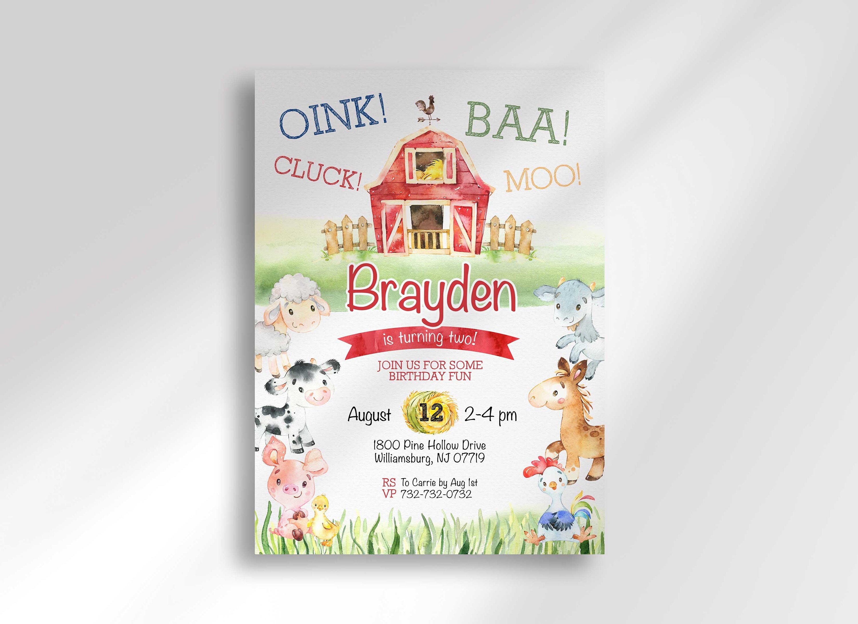 Farm birthday invitation boy 11C1 EDITABLE Farm Animals Invite Farm ...