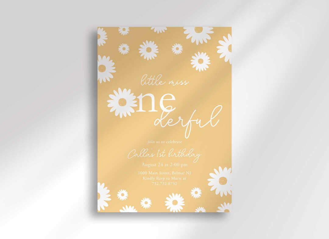 Editable Gold Daisy 1st Birthday Invitation for Instant Digital ...
