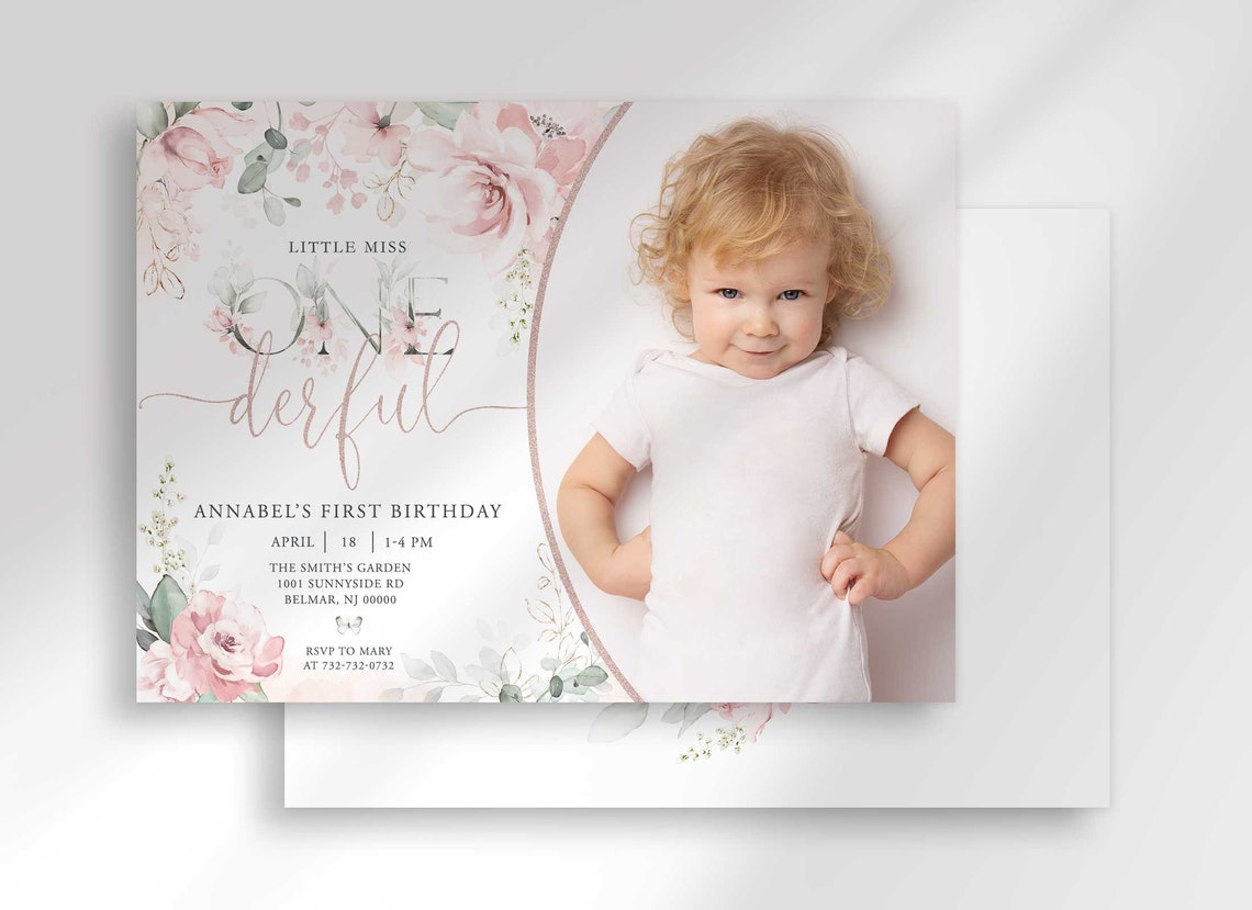 Editable Little Miss Onederful Birthday Photo Invitation - Etsy