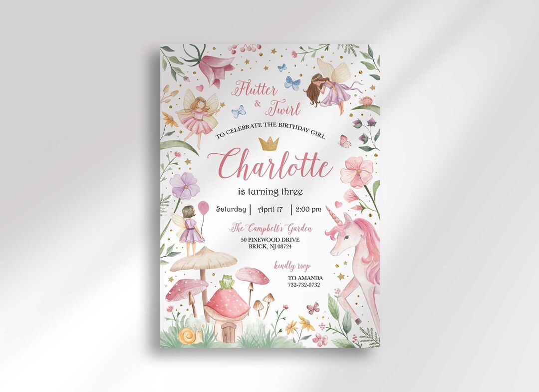 Editable Enchanted Forest Fairy Birthday Invitation Template Instant ...