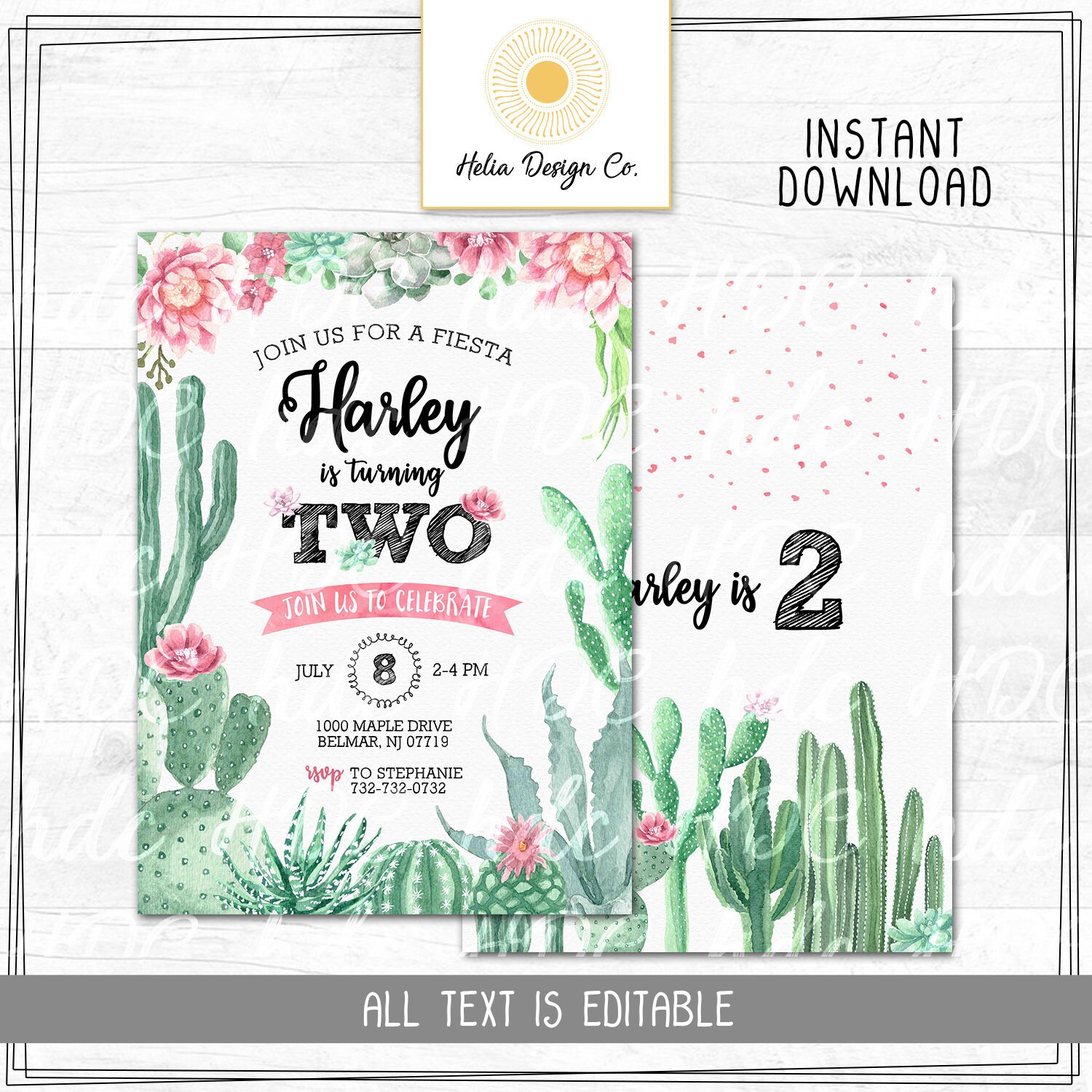 Editable Succulent Birthday Invitation Template Instant | Etsy