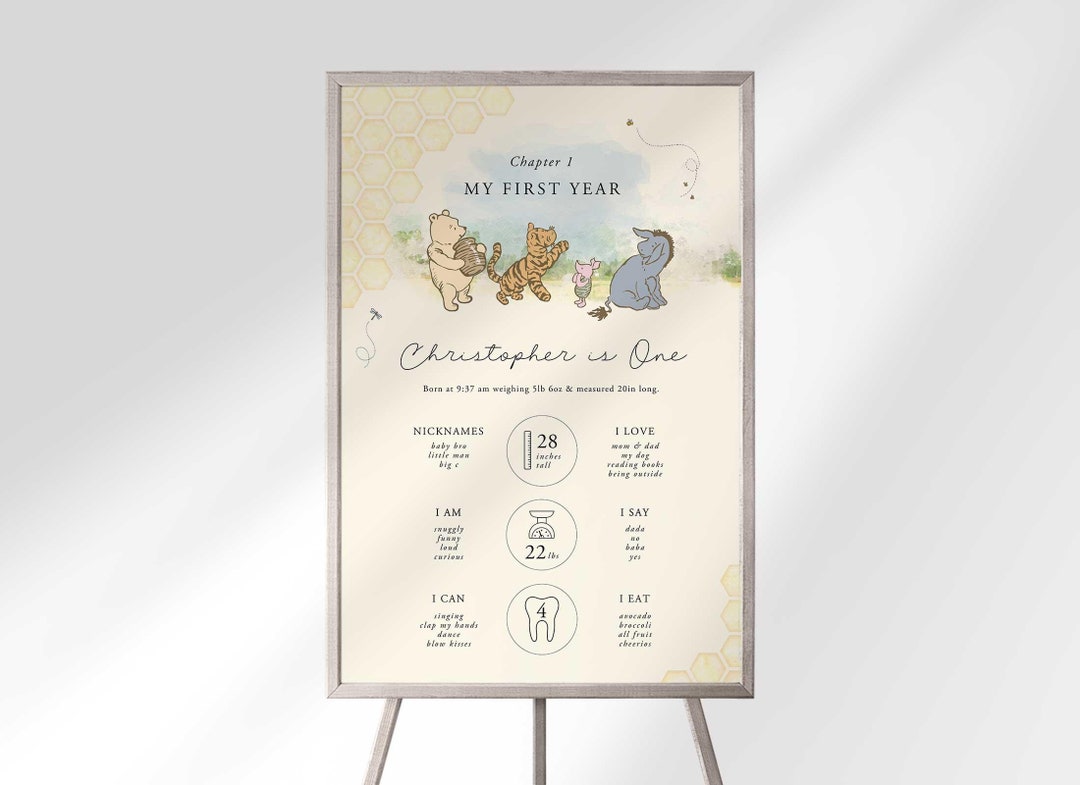 Classic Winnie the Pooh Milestone Chart, Birthday Board, 1st Birthday ...