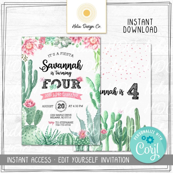 Editable Succulent Birthday Invitation Template Instant | Etsy
