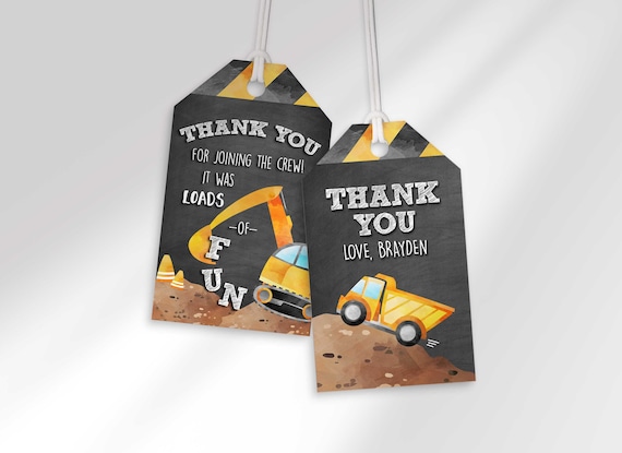 Editable Construction Birthday Thank You Gift Tags | Thank You Tags ...