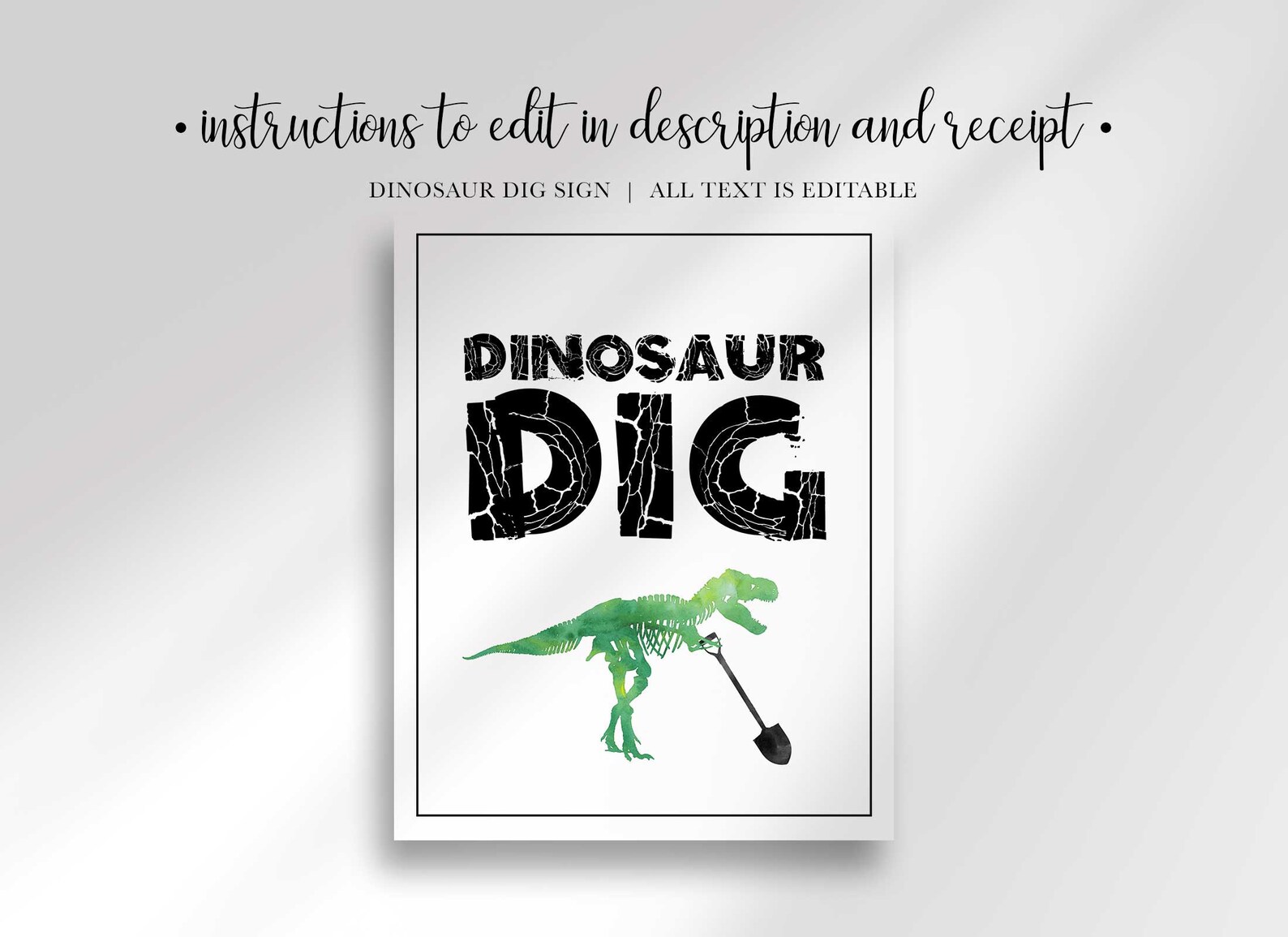 Editable Dinosaur Party Sign Package Adopt a Dinosaur - Etsy