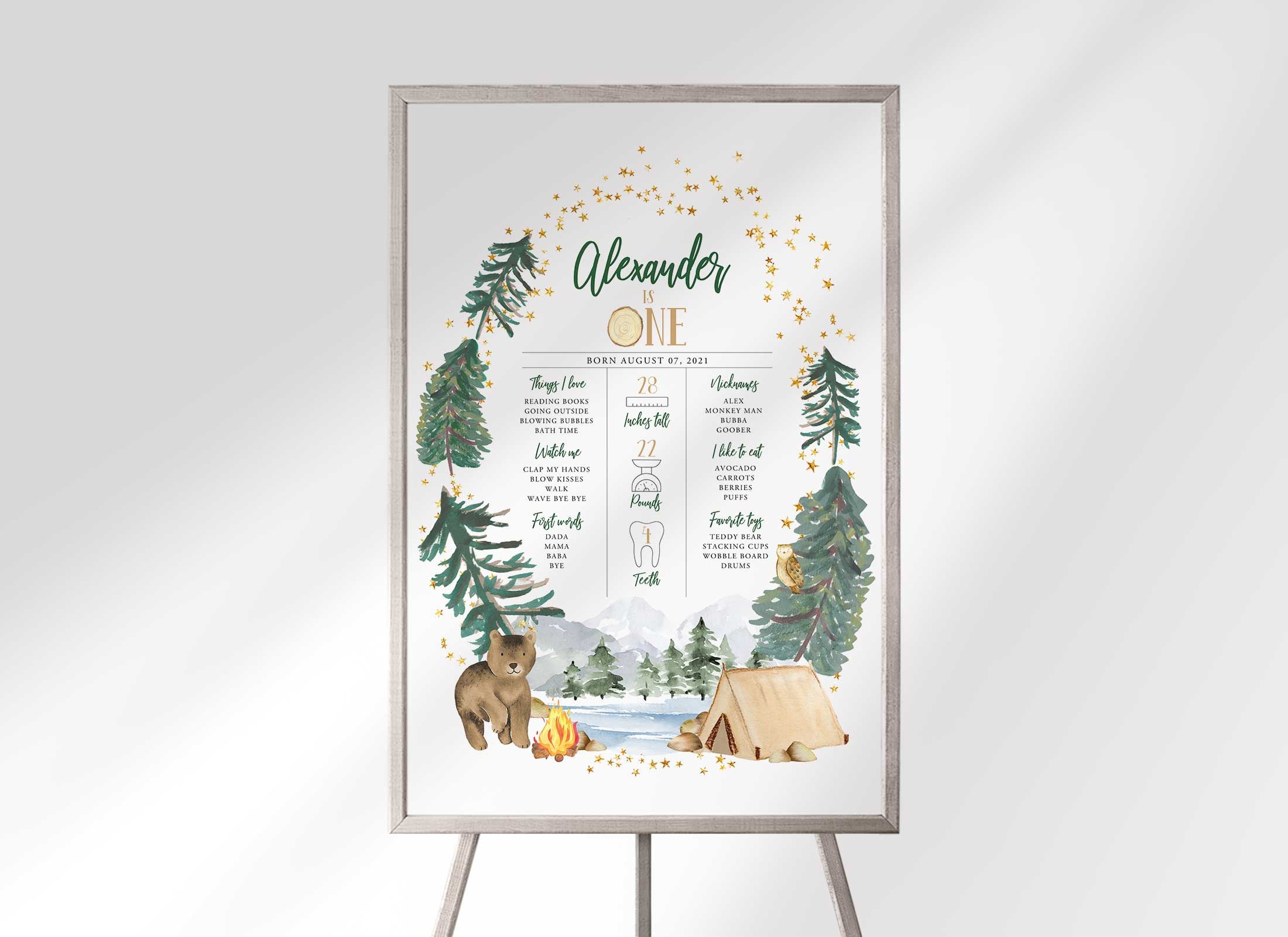 Editable Camping Birthday Board Milestone Chart - Etsy