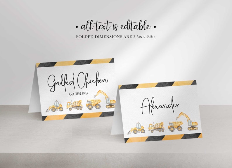 Editable Construction Birthday Table Labels Instant Download - Etsy