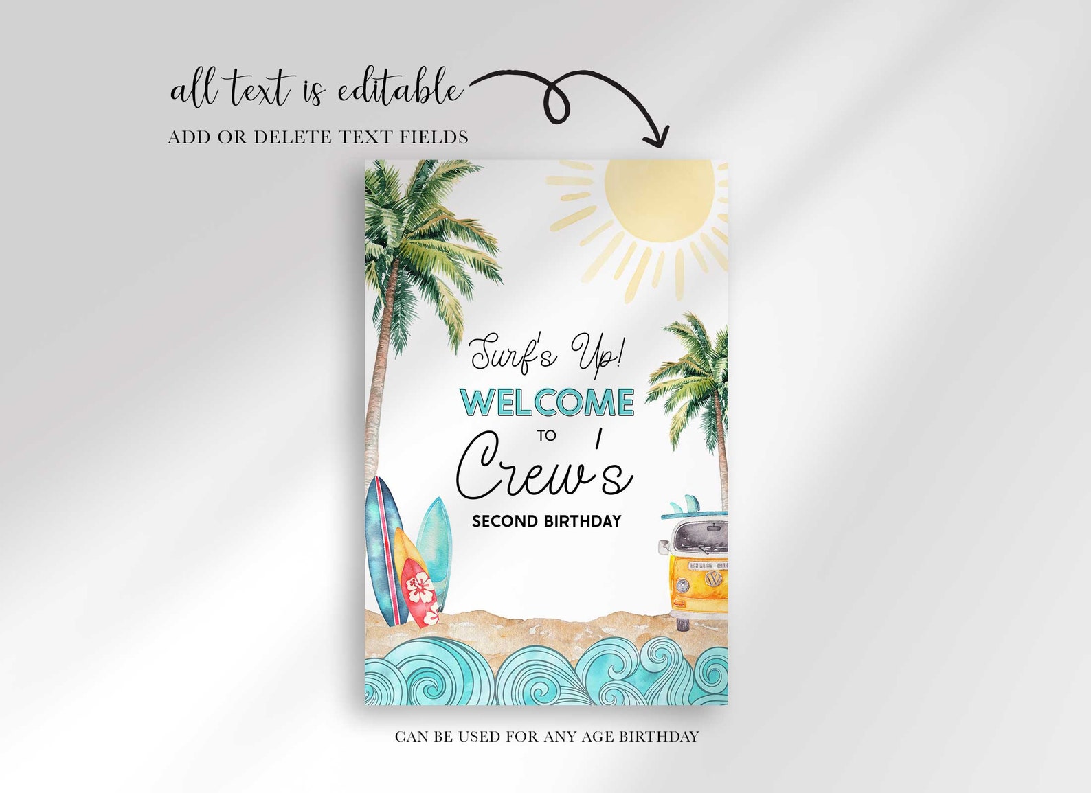 Editable Surf Birthday Welcome Sign Instant Download - Etsy
