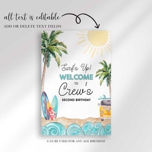 Editable Surf Birthday Welcome Sign Instant Download Surf's up Welcome ...