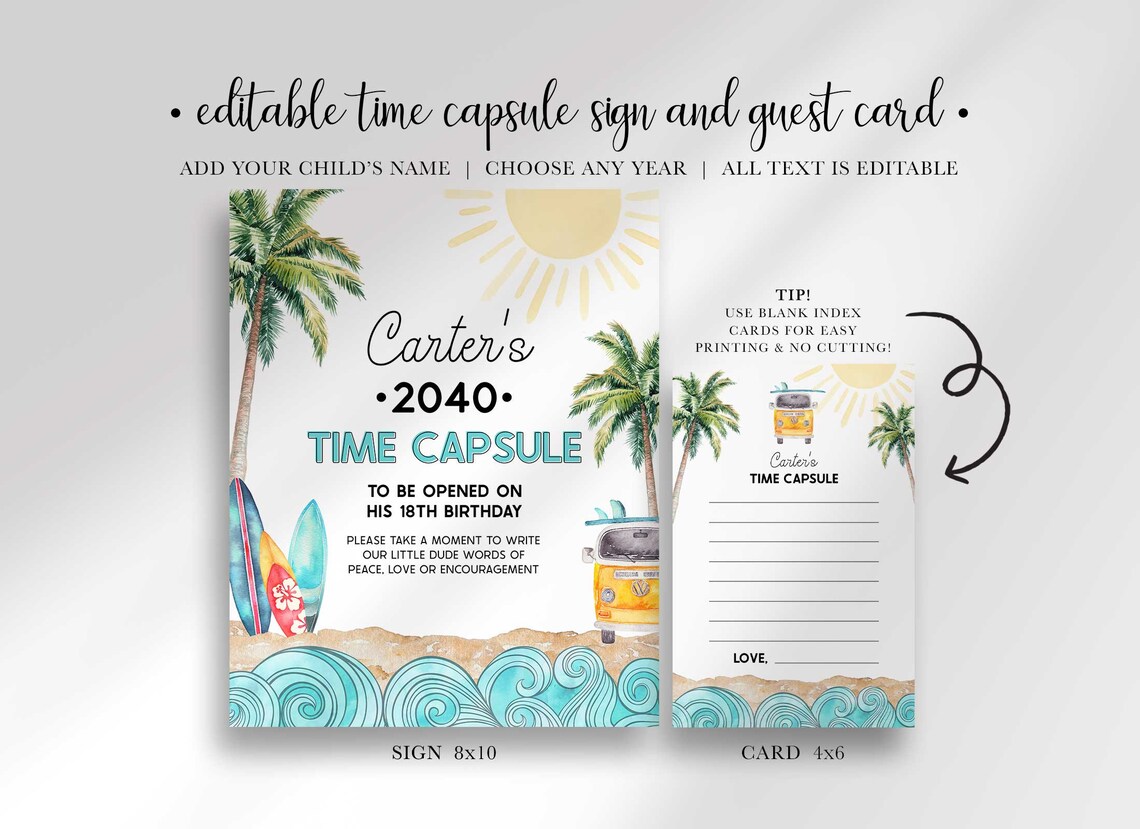 Editable Surf's up Time Capsule Instant Download for Any - Etsy