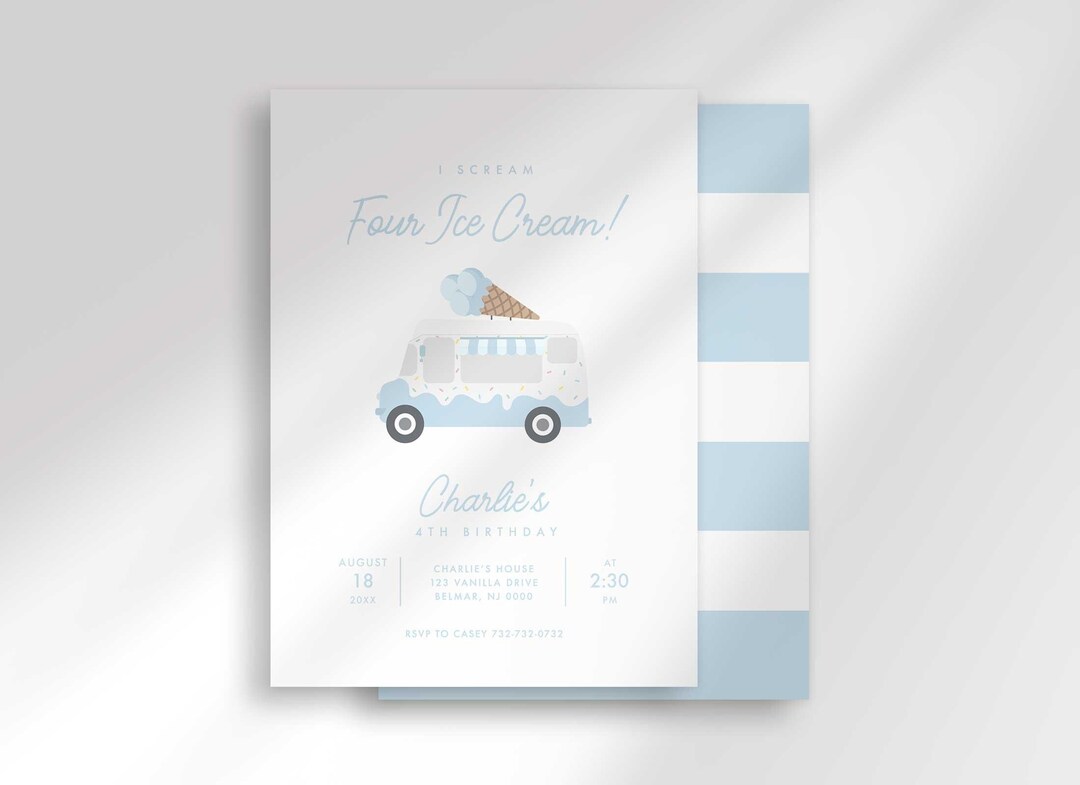 Editable I Scream FOUR Ice Cream Birthday Invitation Template to Edit ...