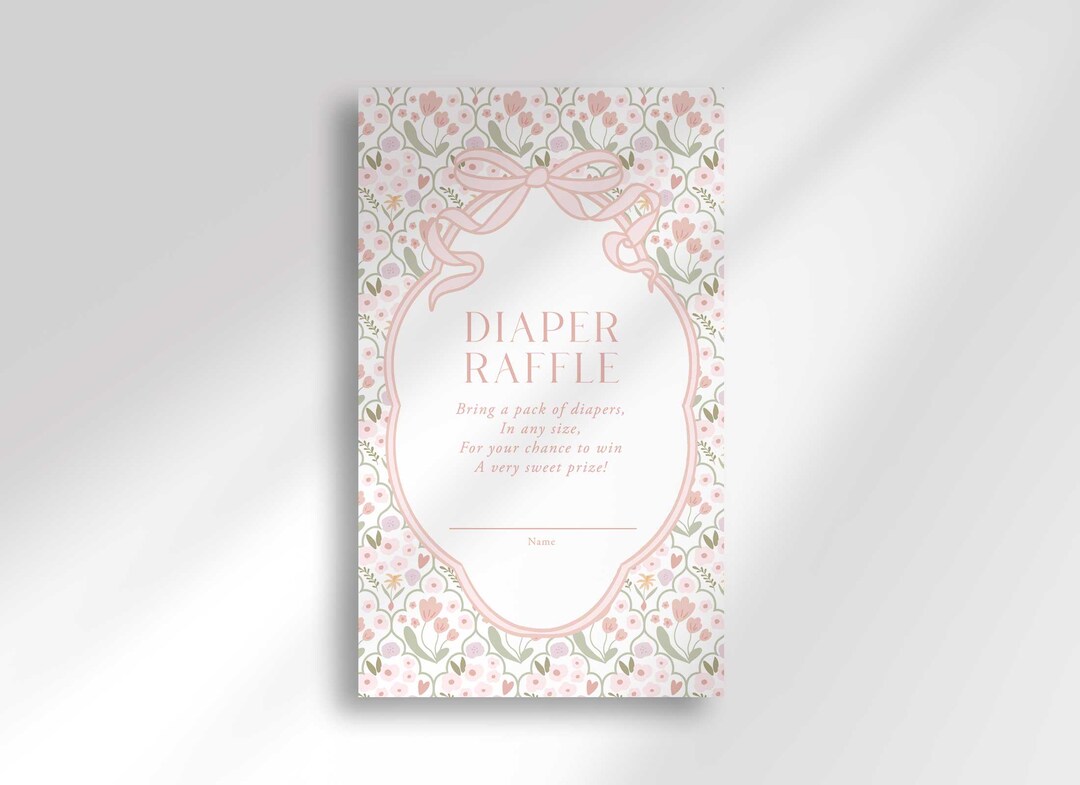 Floral Diaper Raffle Ticket: Blush Pink Baby Shower Insert (digital ...