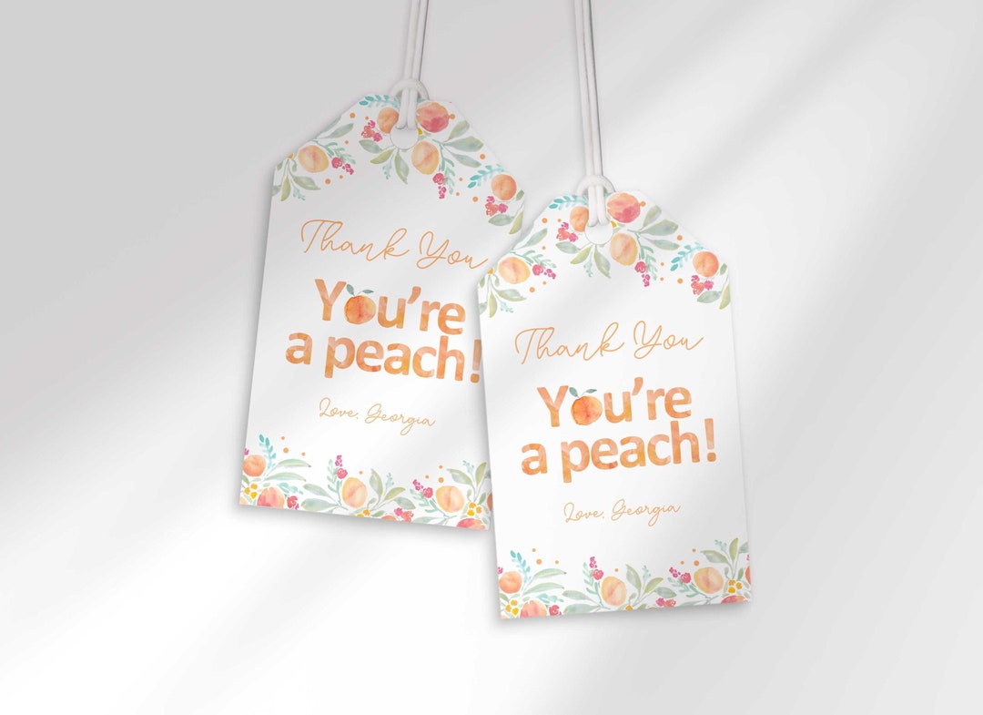 Editable Peach Birthday Favor Tags, Summer Peach Party, Thank You Tags ...