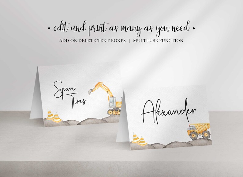 Editable Construction Birthday Table Labels Instant Download - Etsy