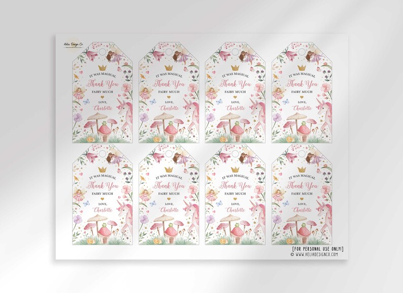 Editable Enchanted Forest Fairy Birthday Thank You Tag to Edit - Etsy