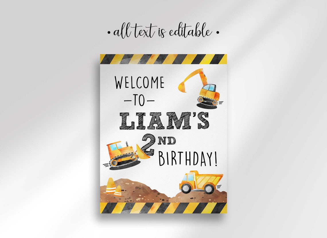 Editable Construction Birthday Welcome Sign Digital Download - Etsy