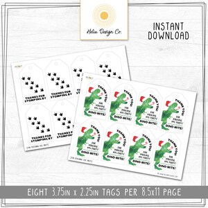 Christmas Dinosaur Party Gift Tags | Thank You Tags | T-rex Christmas ...