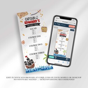 Editable Pirate Party Menu | Edit at Corjl.com | Pirate Party Supplies ...