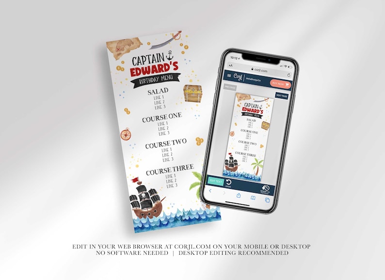 Editable Pirate Party Menu Edit at Corjl.com Pirate Party - Etsy