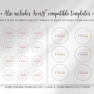 Ice Cream 4th Birthday Thank You Sticker Template, Fourth Birthday ...