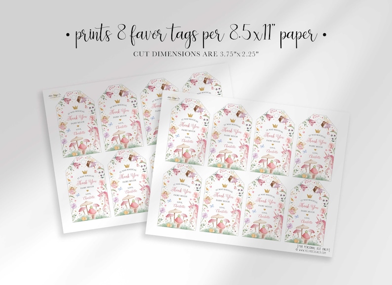 Editable Enchanted Forest Fairy Birthday Thank You Tag to Edit - Etsy