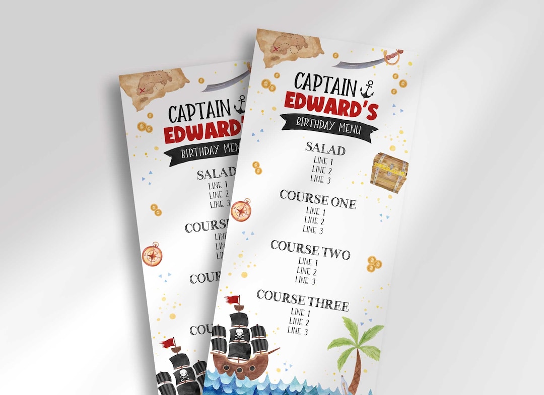 Editable Pirate Party Menu | Edit at Corjl.com | Pirate Party Supplies ...