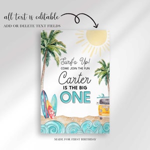 Editable Surf Birthday Welcome Sign Instant Download the Big One ...