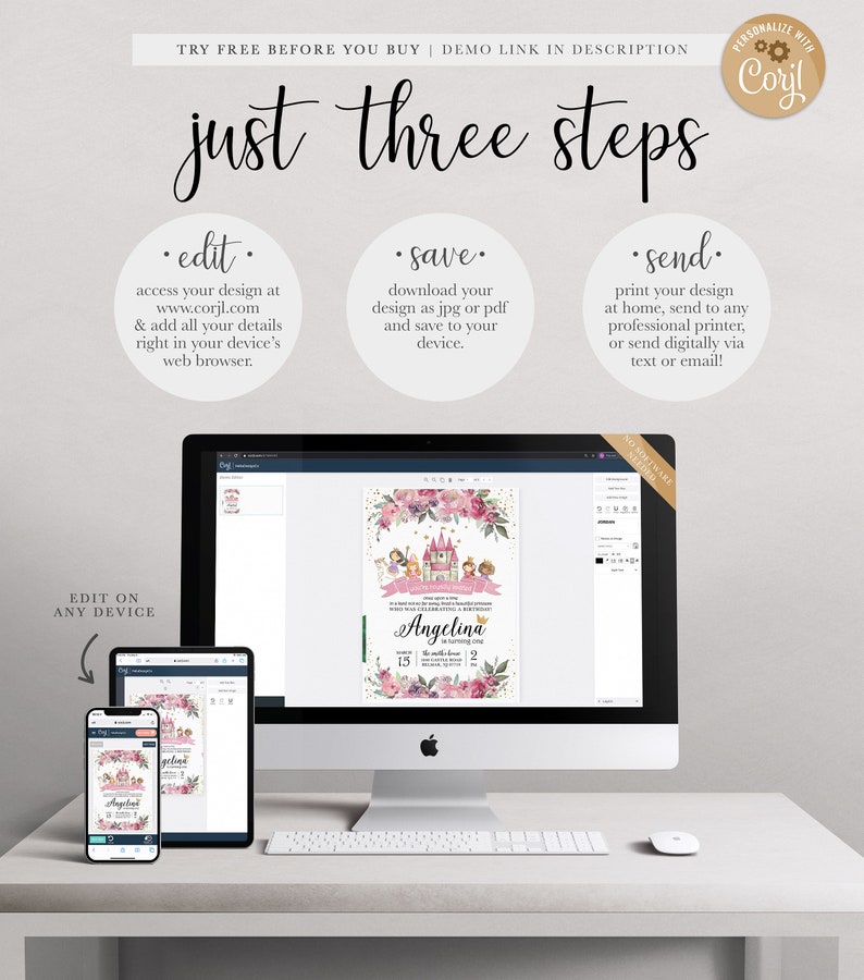 Editable Enchanted Princess Birthday Invitation Template - Etsy