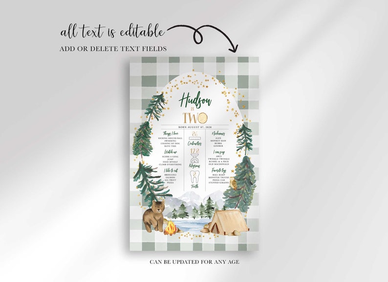 Editable Camping Birthday Board Milestone Chart - Etsy