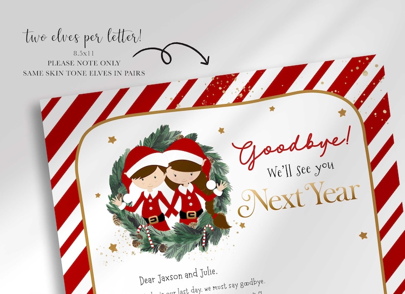 Editable Elf Goodbye Letter Digital Download - Boy Girl Pairs Christmas ...