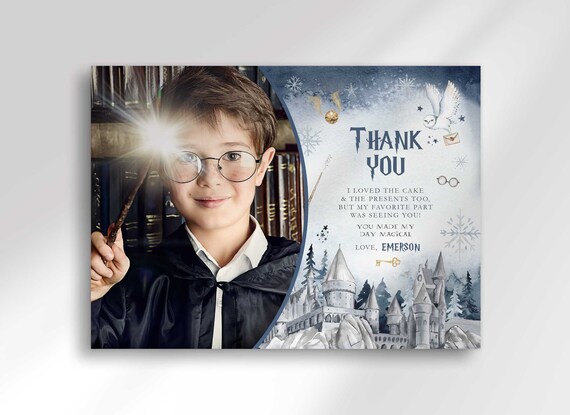 Editable The Chosen One Wizard Birthday Photo Thank You Card Template ...