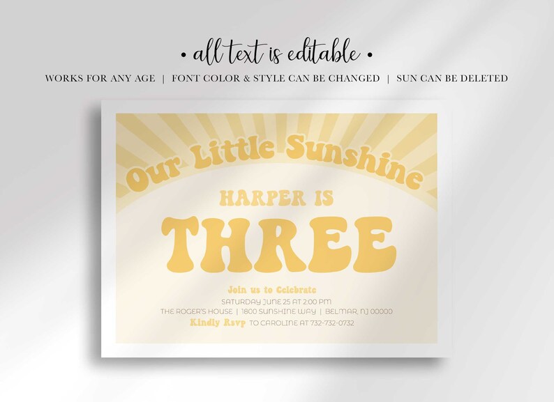 Editable Our Little Sunshine Birthday Invitation Template With - Etsy