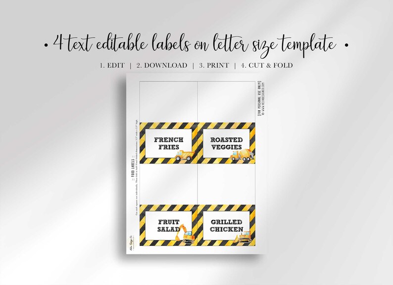Editable Construction Birthday Table Labels Instant Download - Etsy