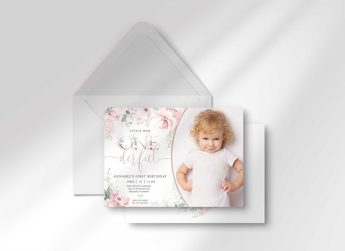 Editable Little Miss Onederful Birthday Photo Invitation - Etsy
