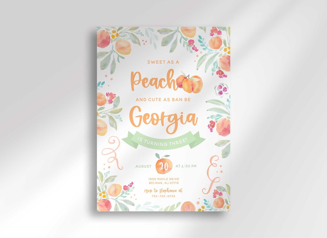 Peach Birthday Invitation Template for Any Age Edit Yourself Digital ...