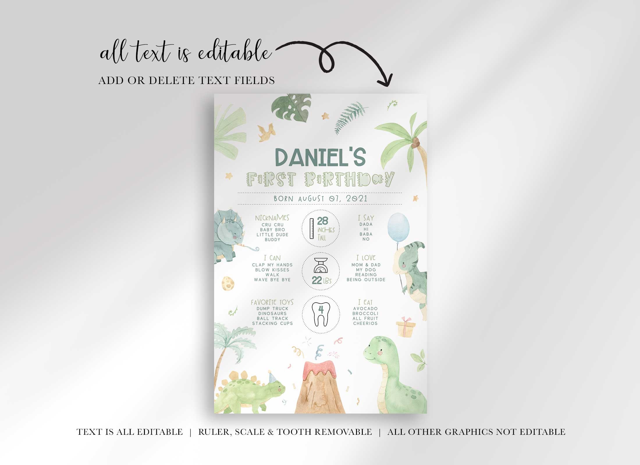 Editable Dinosaur Birthday Board Template Instant Download for - Etsy