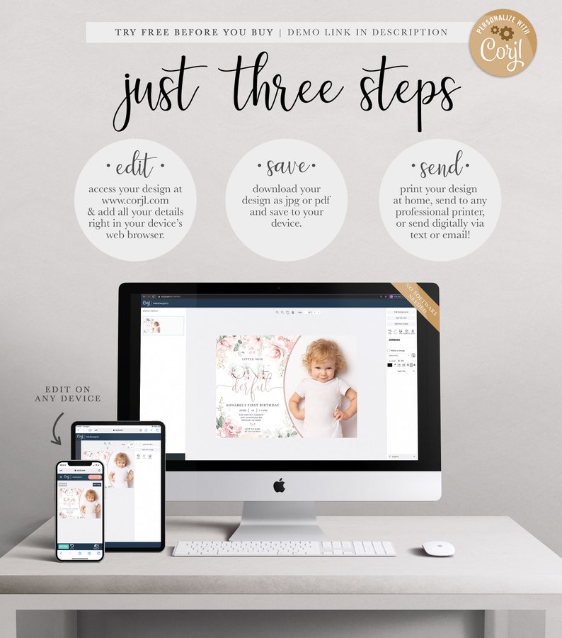 Editable Little Miss Onederful Birthday Photo Invitation - Etsy