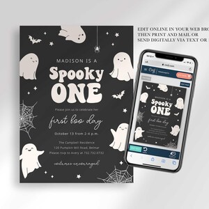 Spooky One First Boo Day Invitation, Halloween 1st Birthday, Retro ...