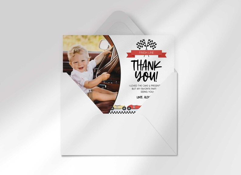 Retro Race Car Birthday Thank You Card Template (digital Download) - Etsy