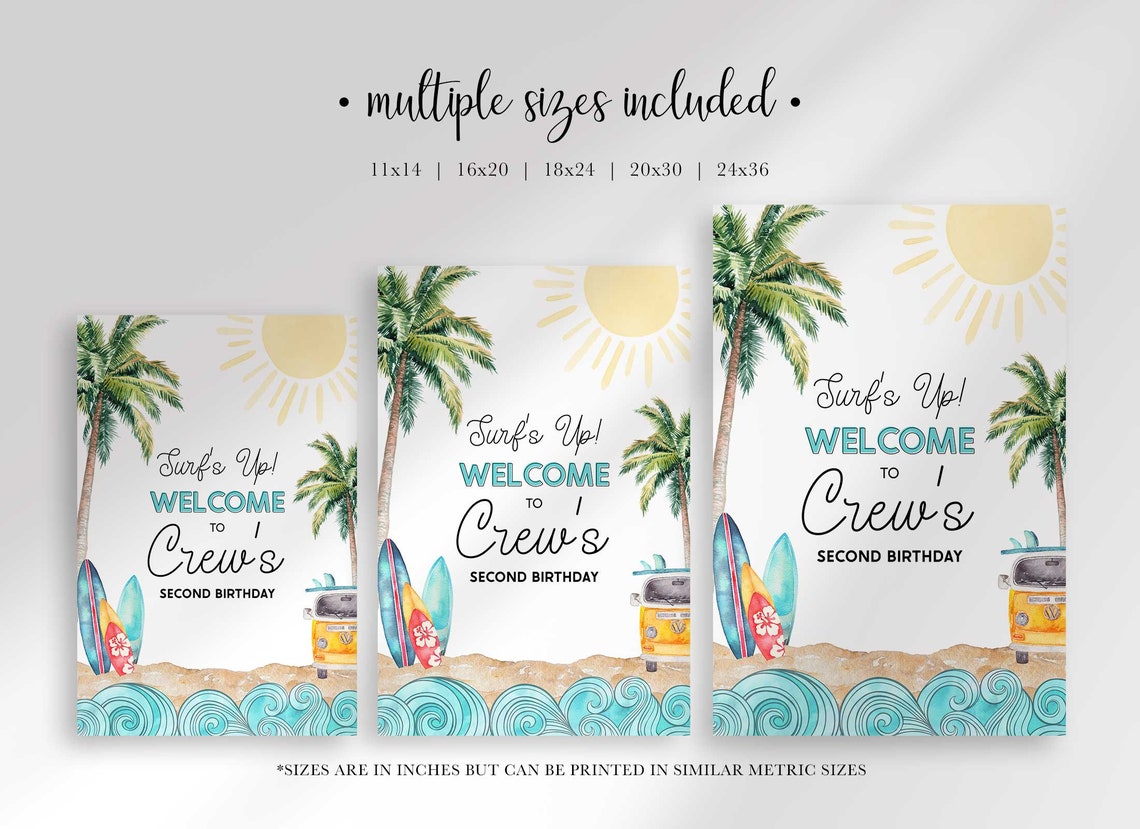 Editable Surf Birthday Welcome Sign Instant Download - Etsy