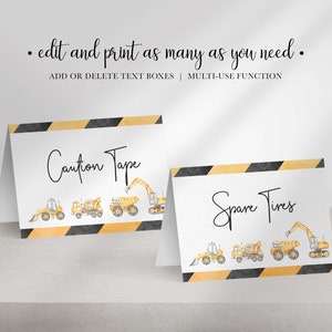 Editable Construction Birthday Table Labels | Instant Download ...