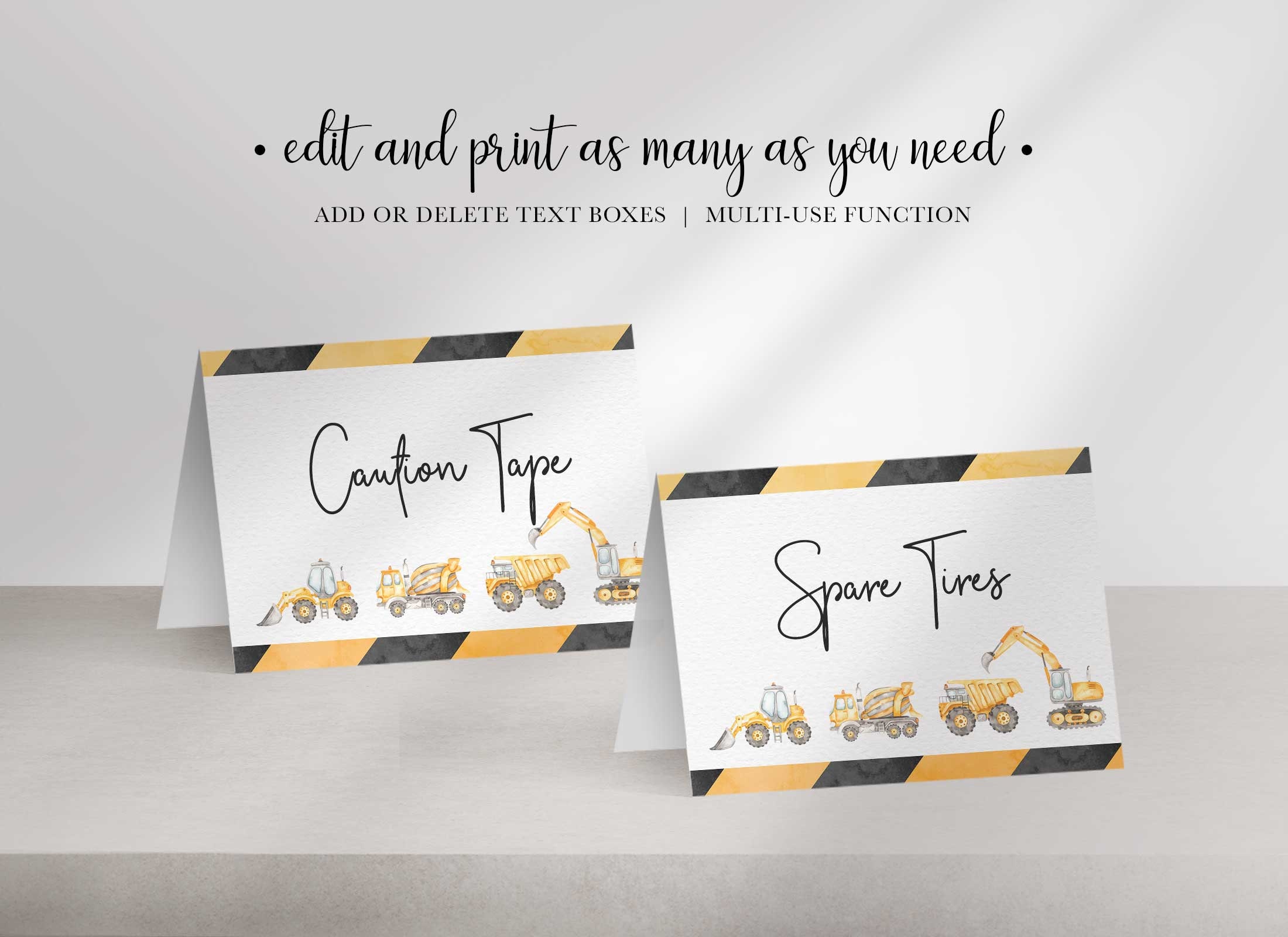 Editable Construction Birthday Table Labels | Instant Download ...