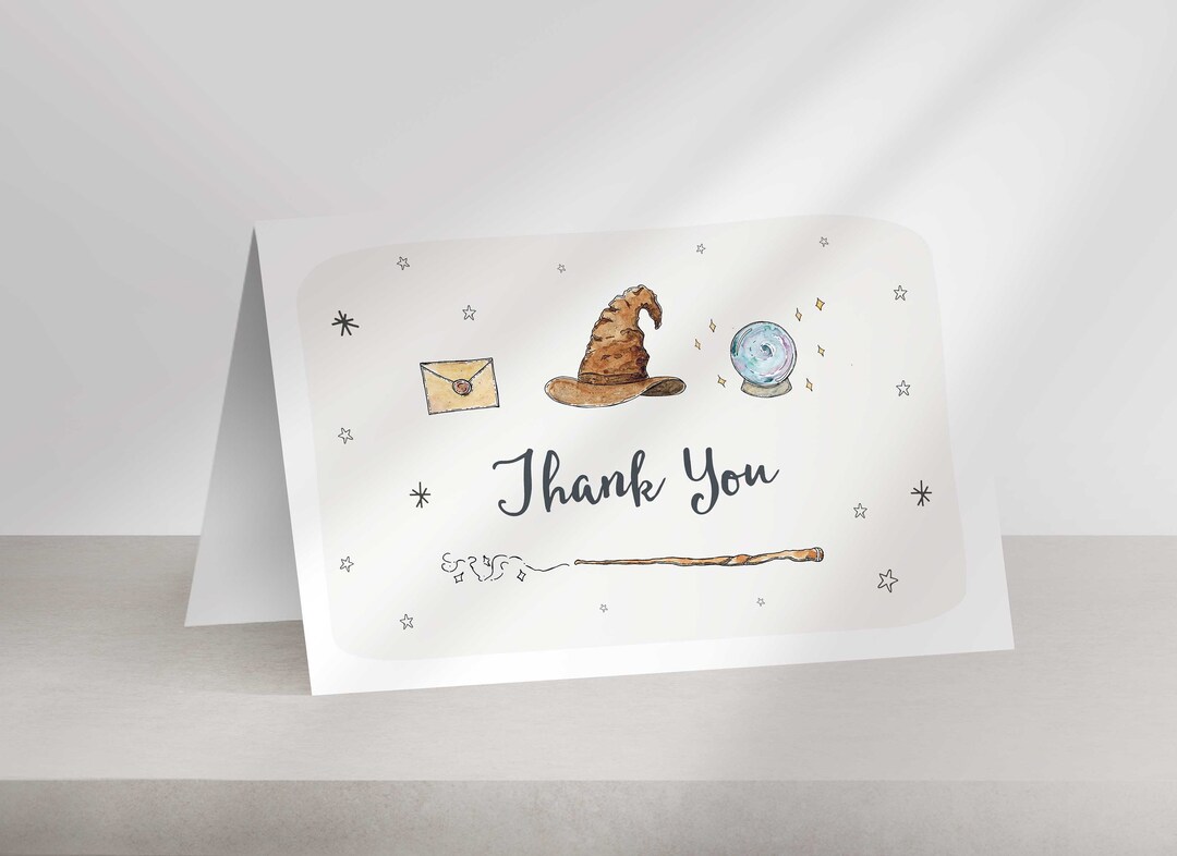 Thank You Card for Wizard Birthday or Wizard Baby Shower | Instant ...